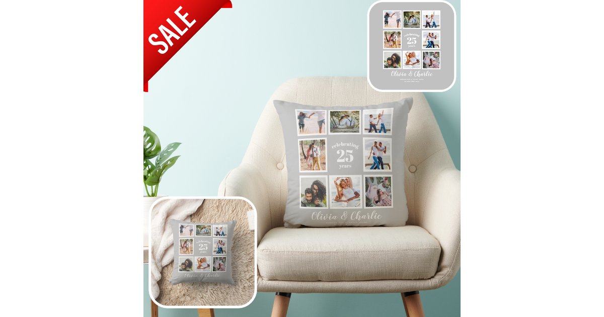 Parents Wedding Anniversary PHOTO Custom Branded Throw Pillow | Zazzle