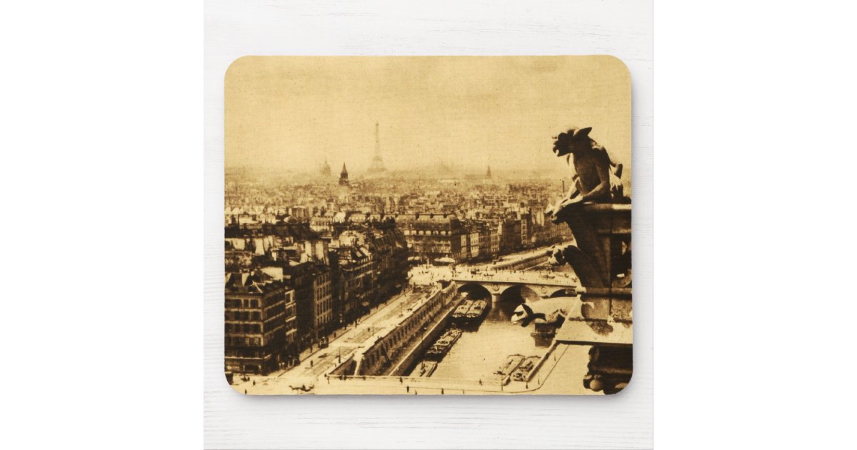 Pari Skyline with Notre Dame Gargoyle Mouse Pad | Zazzle