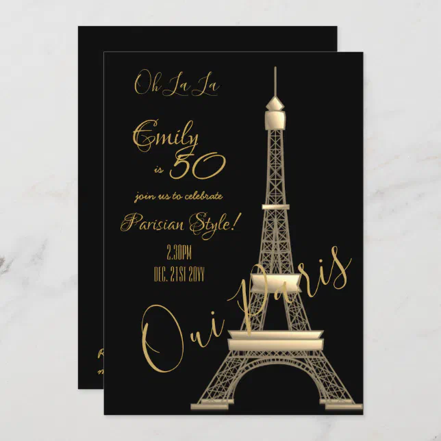 Paris Birthday Invitation Black GOLD Chic | Zazzle