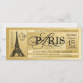 Paris Birthday Party Invitation Gold Paris Ticket | Zazzle