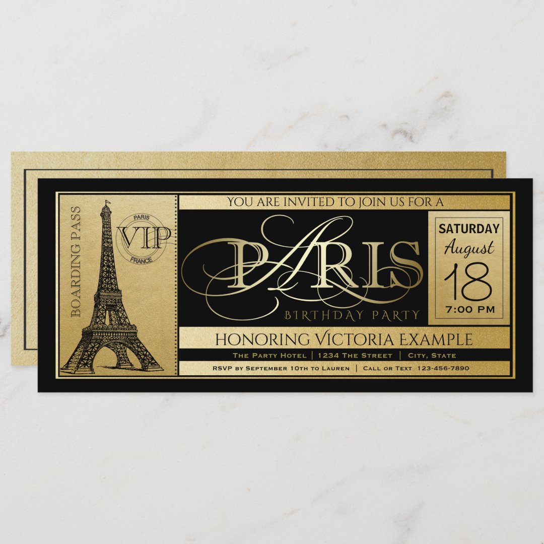 Paris Birthday Party Invitation Ticket Invitations | Zazzle
