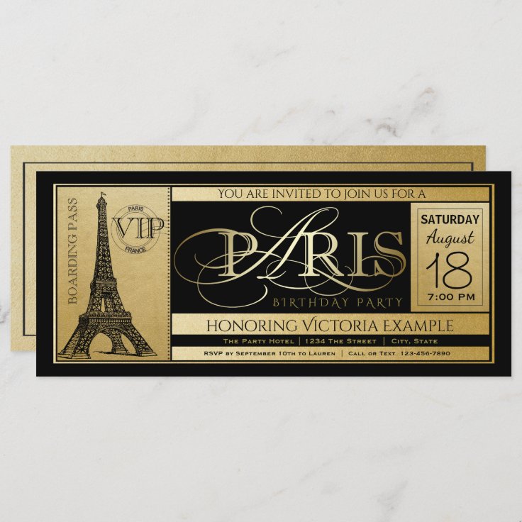 Paris Birthday Party Invitation Ticket Invitations | Zazzle