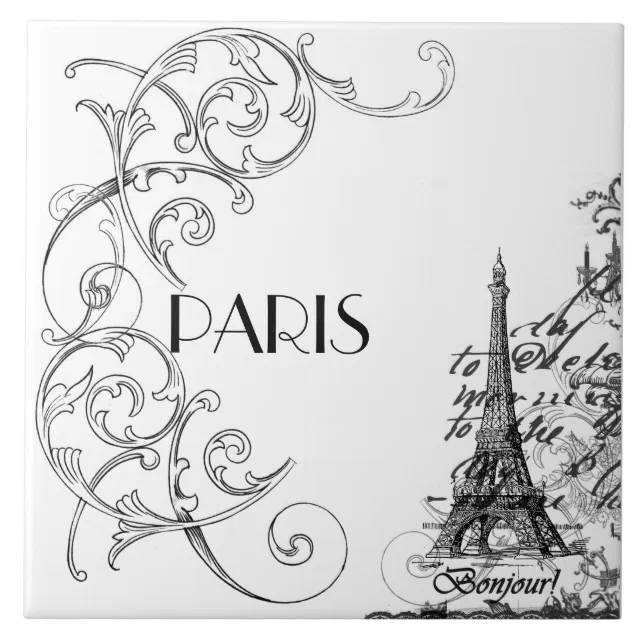Paris Bonjour Collage Tile Trivet | Zazzle