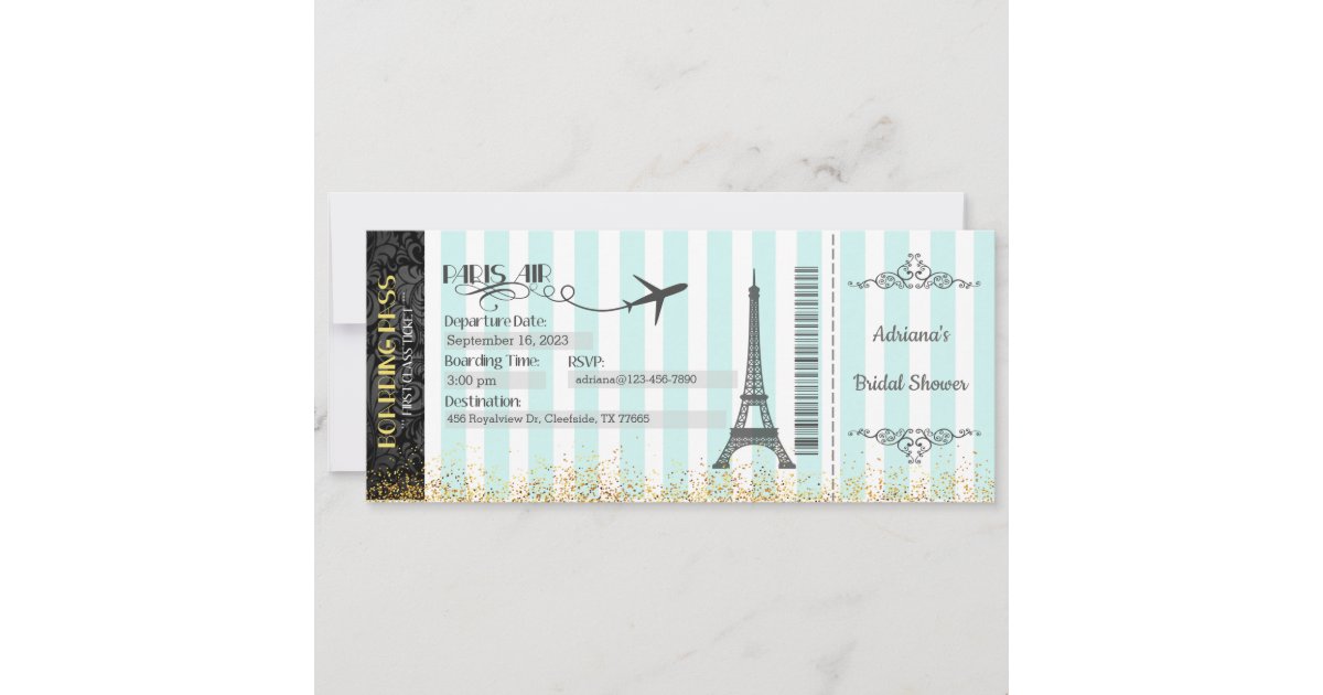 Paris Borading Pass Invitation Birthday Bridal Invitation Zazzle