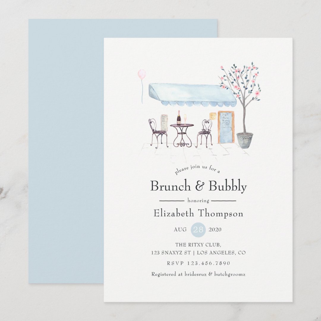 Paris Cafe Watercolor Brunch and Bubbly Invitation | Zazzle