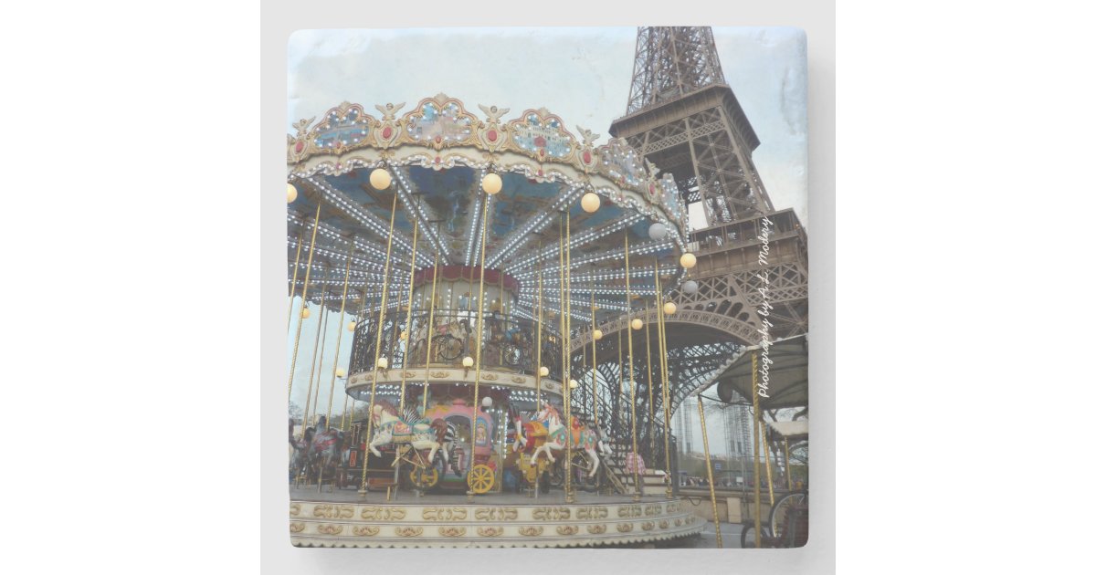 Paris Carousel (& Eiffel Tower) Stone Coaster | Zazzle