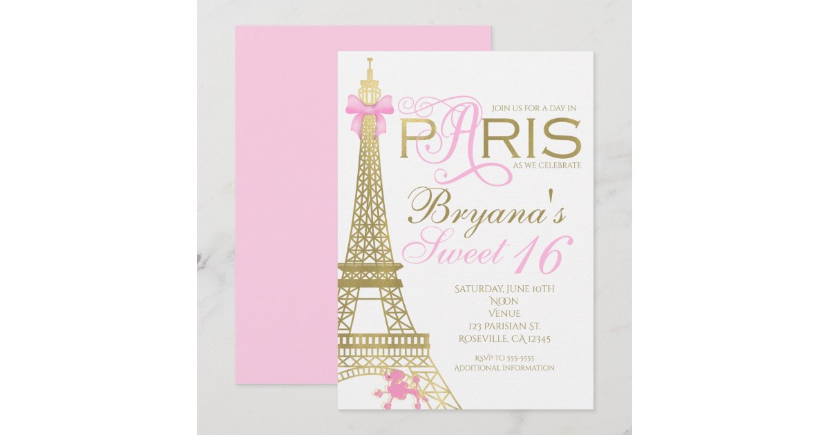 Paris Chic Elegant Pink & Gold Party Invitations | Zazzle