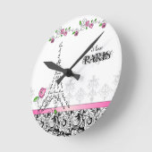 Paris Custom Clock Pink Roses | Zazzle