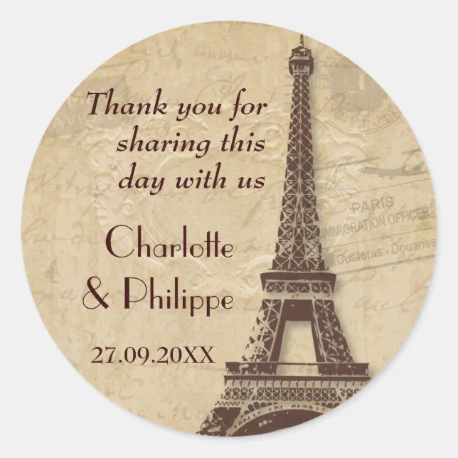 Paris Destination Wedding Classic Round Sticker | Zazzle