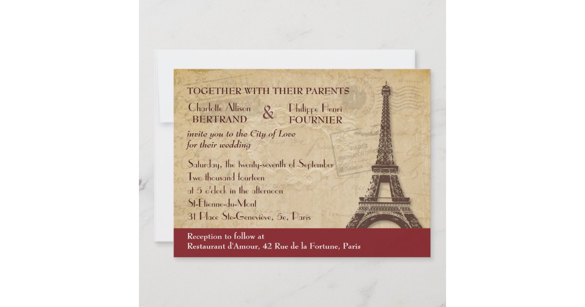 Paris Destination Wedding Invitation | Zazzle
