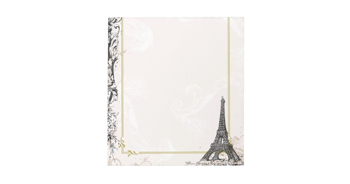Paris Eiffel Tower and Scrolls Notepad | Zazzle