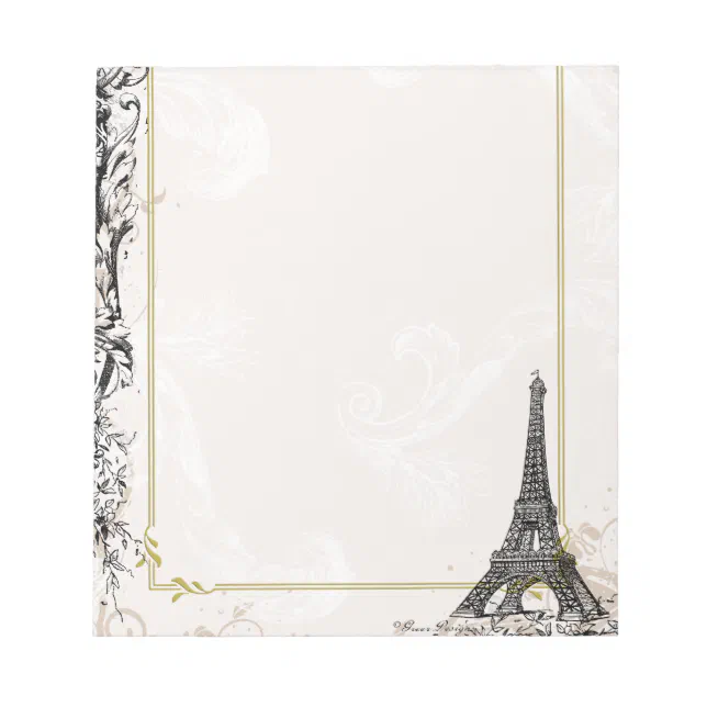Paris Eiffel Tower and Scrolls Notepad | Zazzle