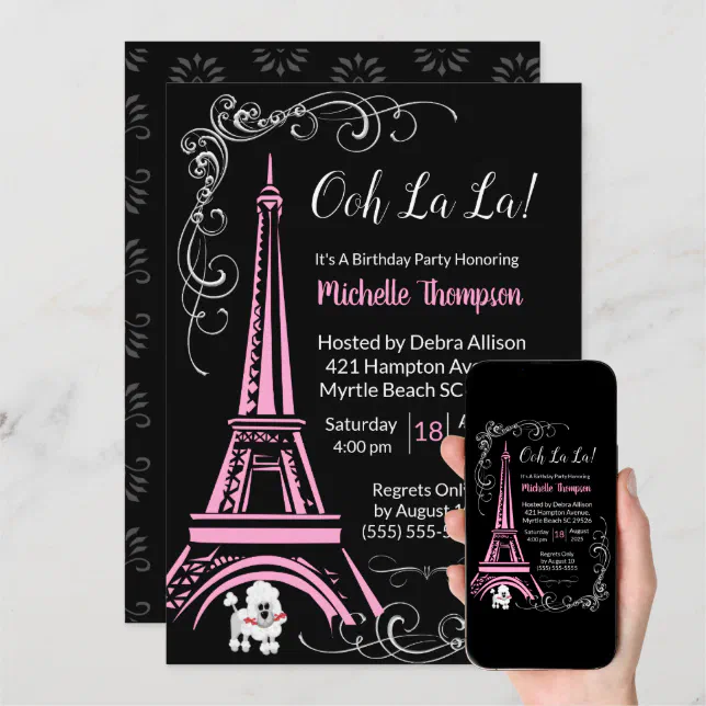 Paris Eiffel Tower Birthday Invitations | Zazzle