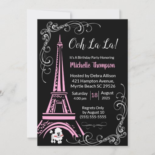 Paris Eiffel Tower Birthday Invitations | Zazzle