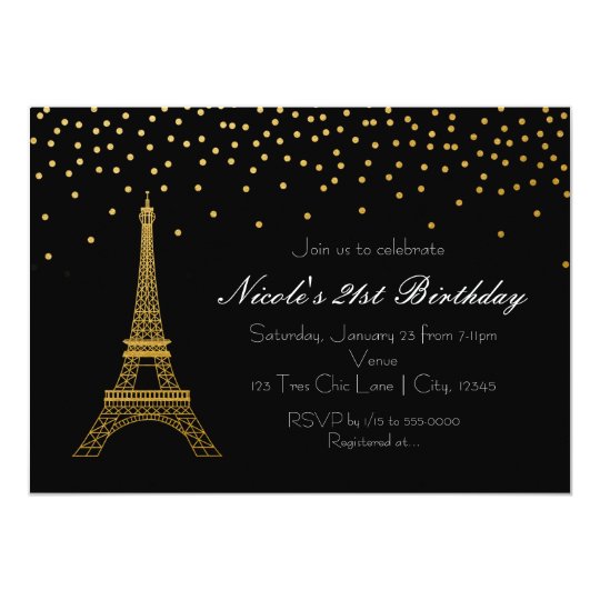 Paris Eiffel Tower Black & Gold Party Invitations | Zazzle.com