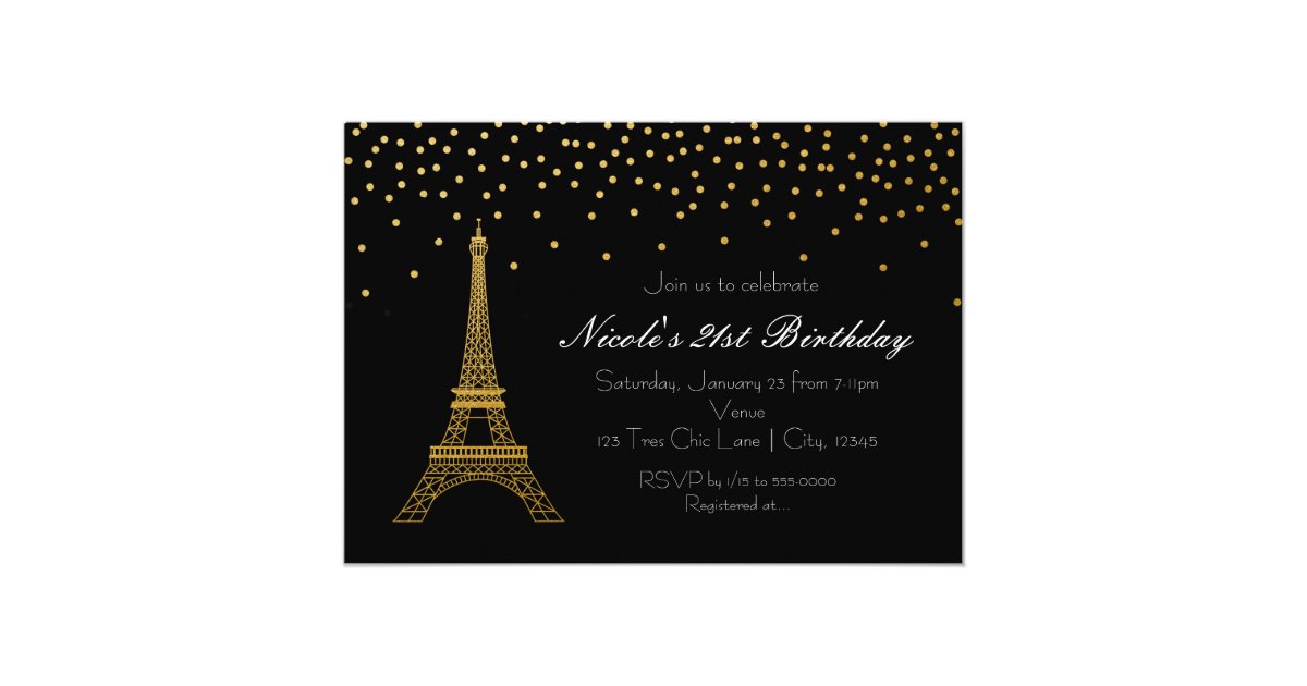 Paris Eiffel Tower Black & Gold Party Invitations | Zazzle.com