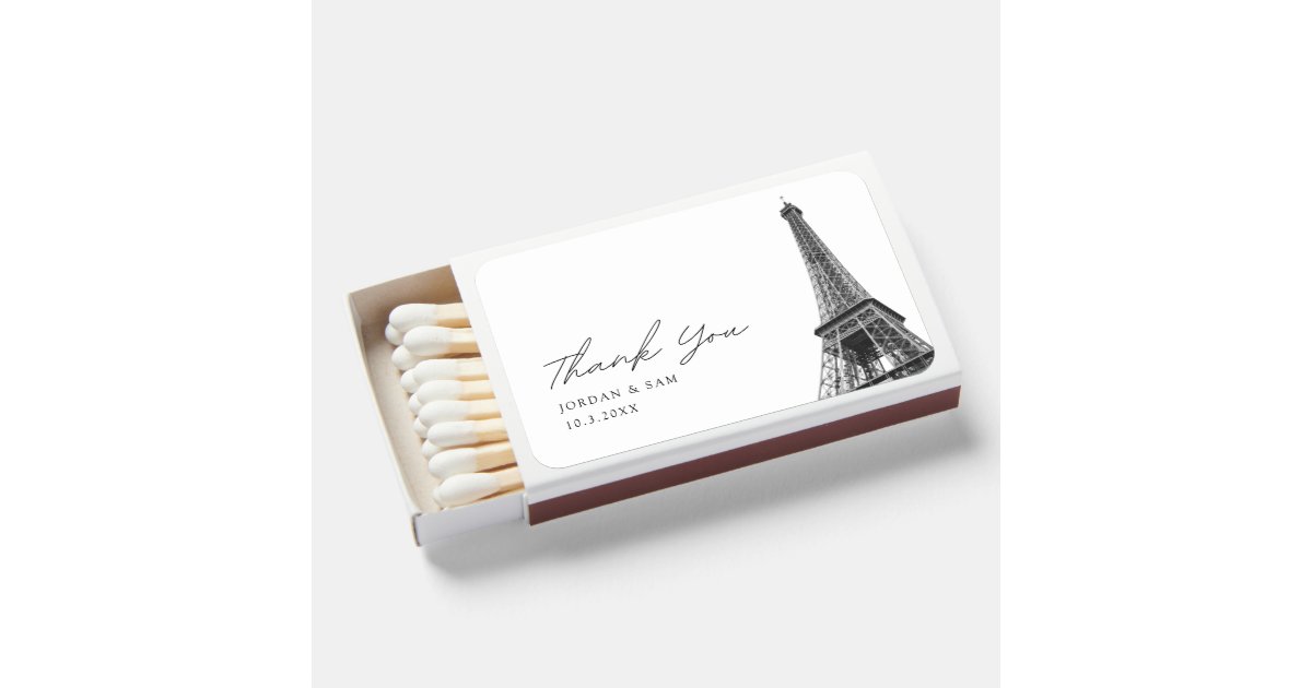Paris Eiffel Tower Black & White Matchbox Favor Matchboxes | Zazzle