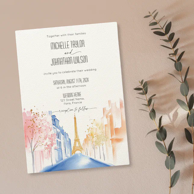 Paris Eiffel Tower Destination Wedding Invitation | Zazzle
