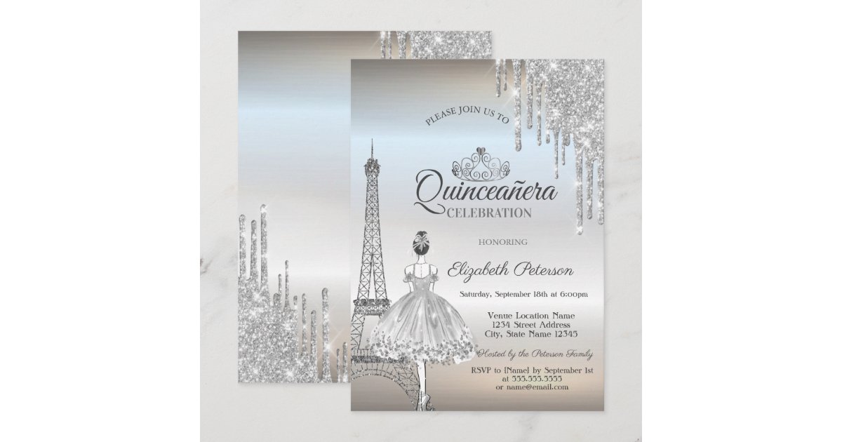 Paris Eiffel Tower,Drips,Ballerina Quinceañera Invitation | Zazzle