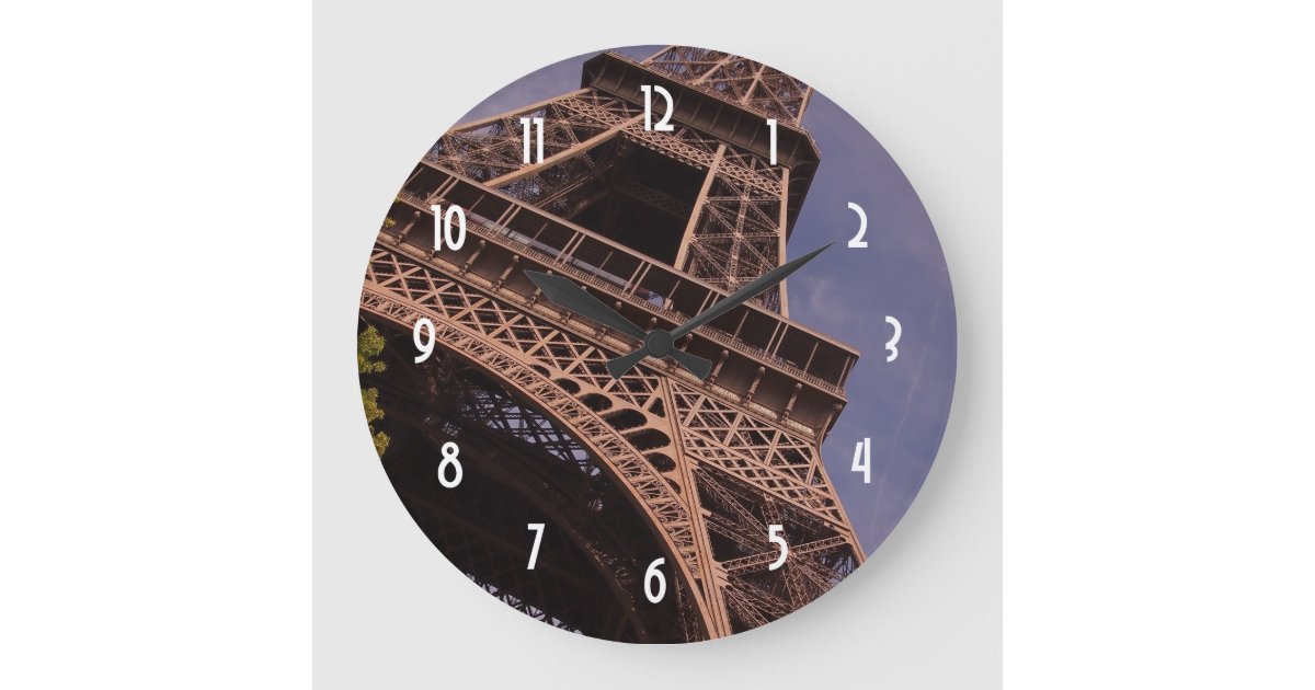 Paris Eiffel Tower Famous Landmark Photo Large Clock | Zazzle