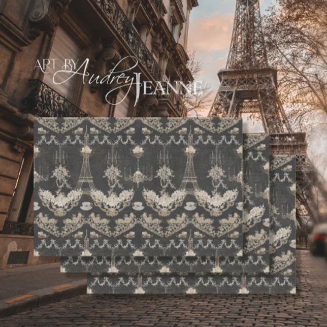 Paris Eiffel Tower Flora Ephemera Script Decoupage Tissue Paper | Zazzle