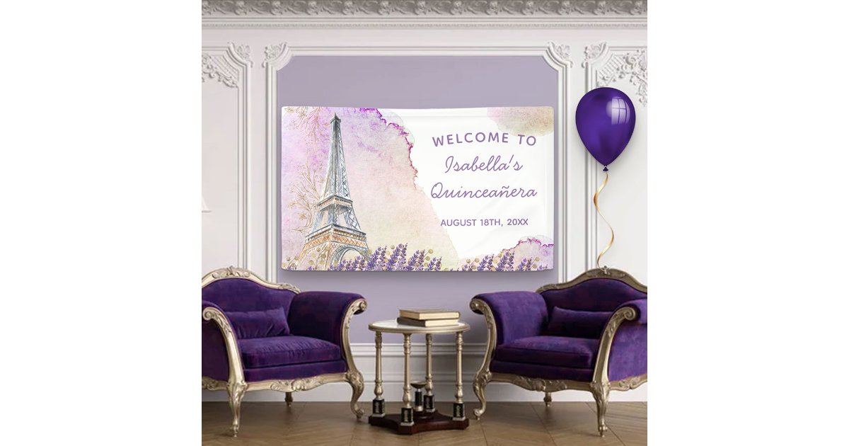 Paris Eiffel Tower French Lavender Welcome Banner | Zazzle