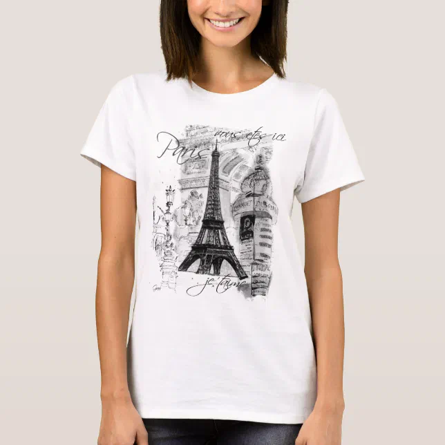 Paris Eiffel Tower French Scene Collage T-Shirt | Zazzle