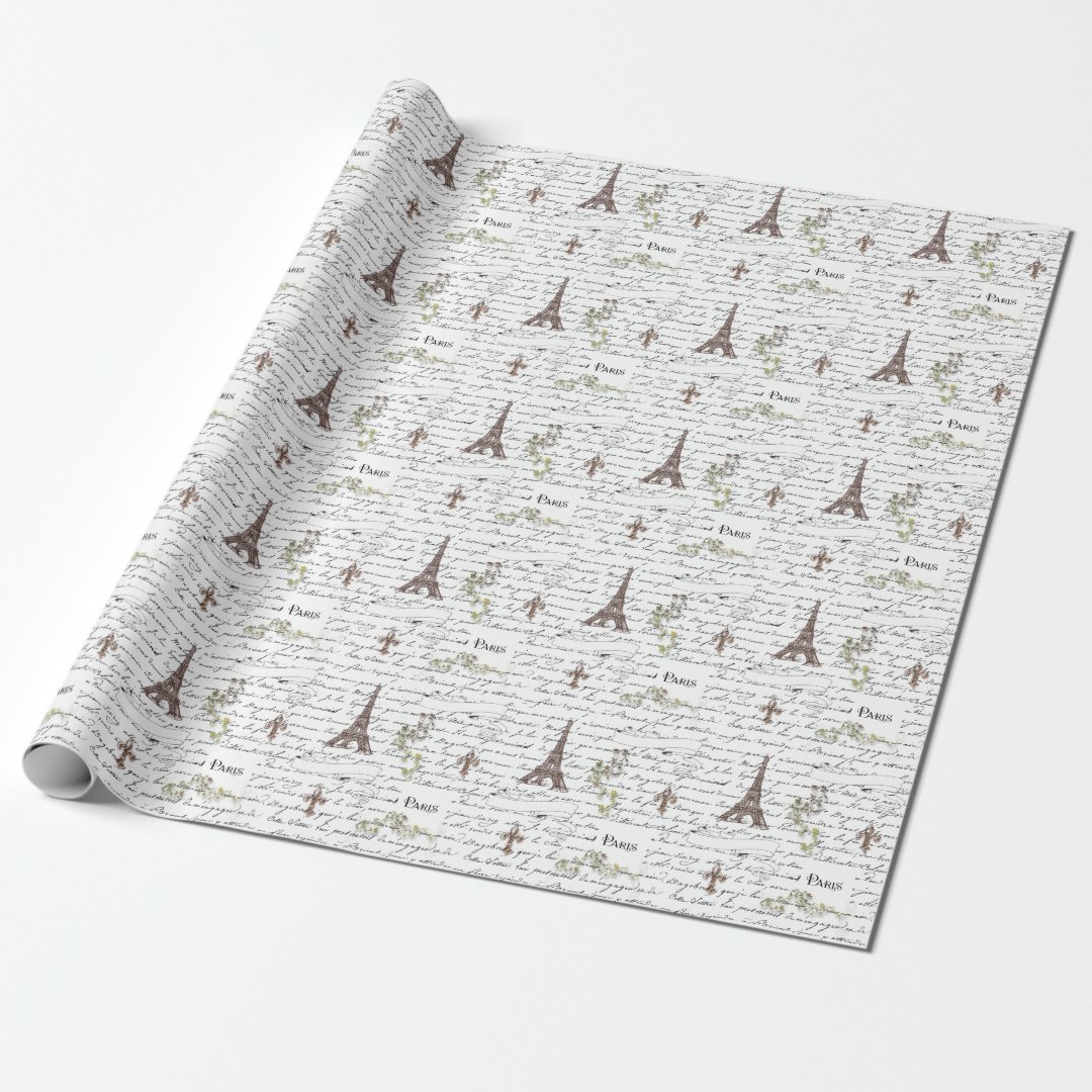 Paris Eiffel Tower French Scrolls Wrapping Paper | Zazzle