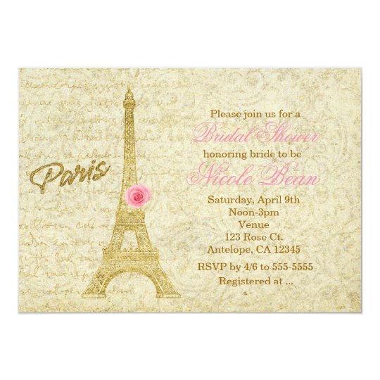 Paris Eiffel Tower Gold & Pink Elegant Invitations | Zazzle.com