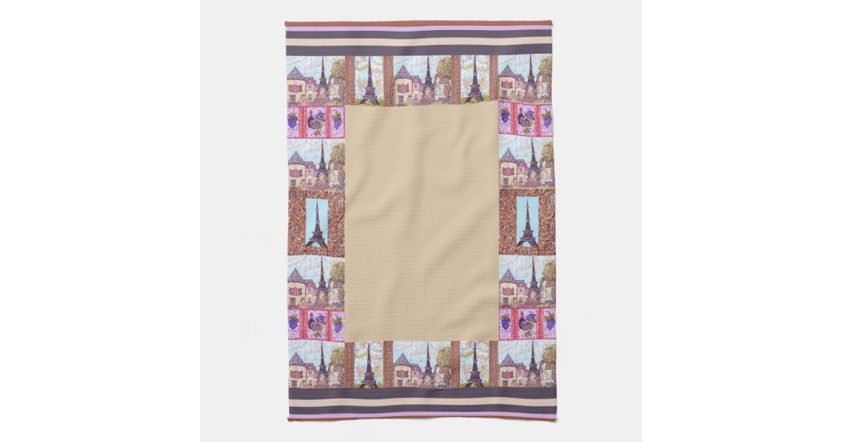 Paris Eiffel Tower inspired border kitchen towel | Zazzle