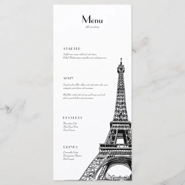 Paris Eiffel Tower Menu for Events | Zazzle