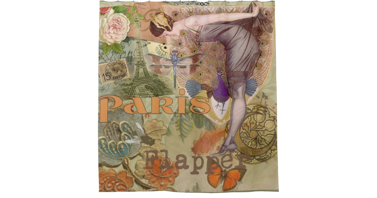 Paris Flapper Art Deco Peacock Vintage Shower Curtain | Zazzle