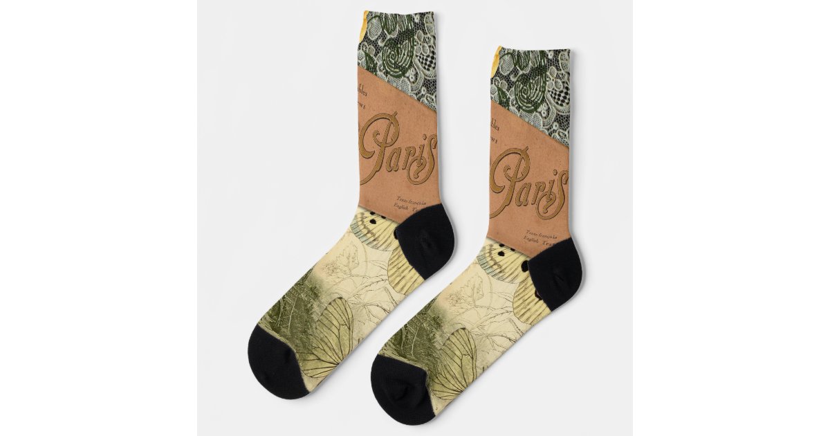 Paris France Antique Artwork Collage Eiffel French Socks | Zazzle