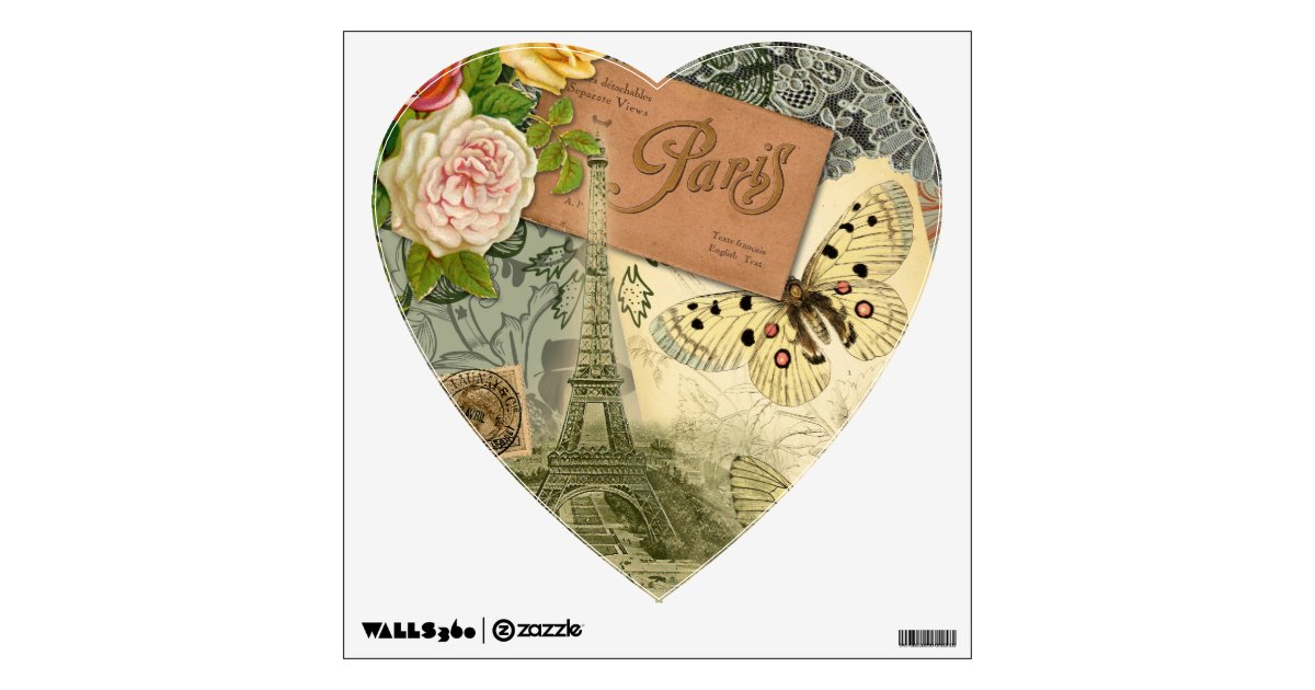 Paris France Antique Artwork Collage Eiffel French Wall Decal | Zazzle