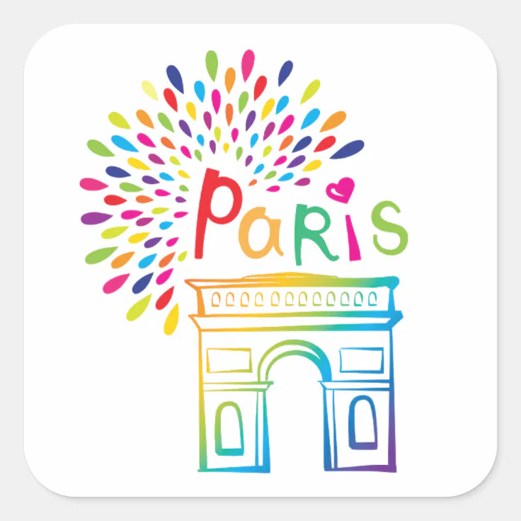 Paris France | Arc de Triomphe | Neon Design Square Sticker | Zazzle