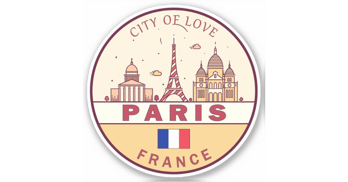 Paris France City Skyline Emblem Sticker | Zazzle
