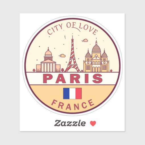 Paris France City Skyline Emblem Sticker | Zazzle