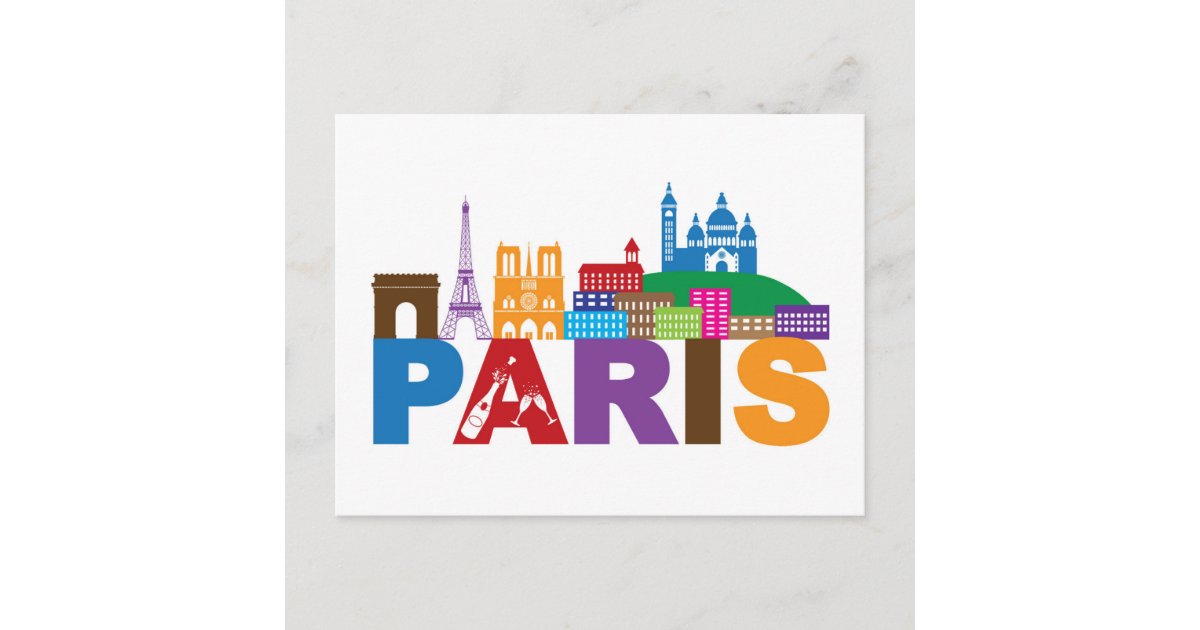 Paris, France | Colorful Typography Postcard | Zazzle