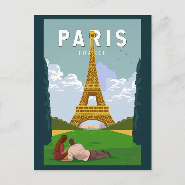 Paris France Retro Travel Art Vintage Postcard | Zazzle