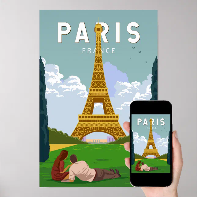 Paris France Retro Travel Art Vintage Poster | Zazzle