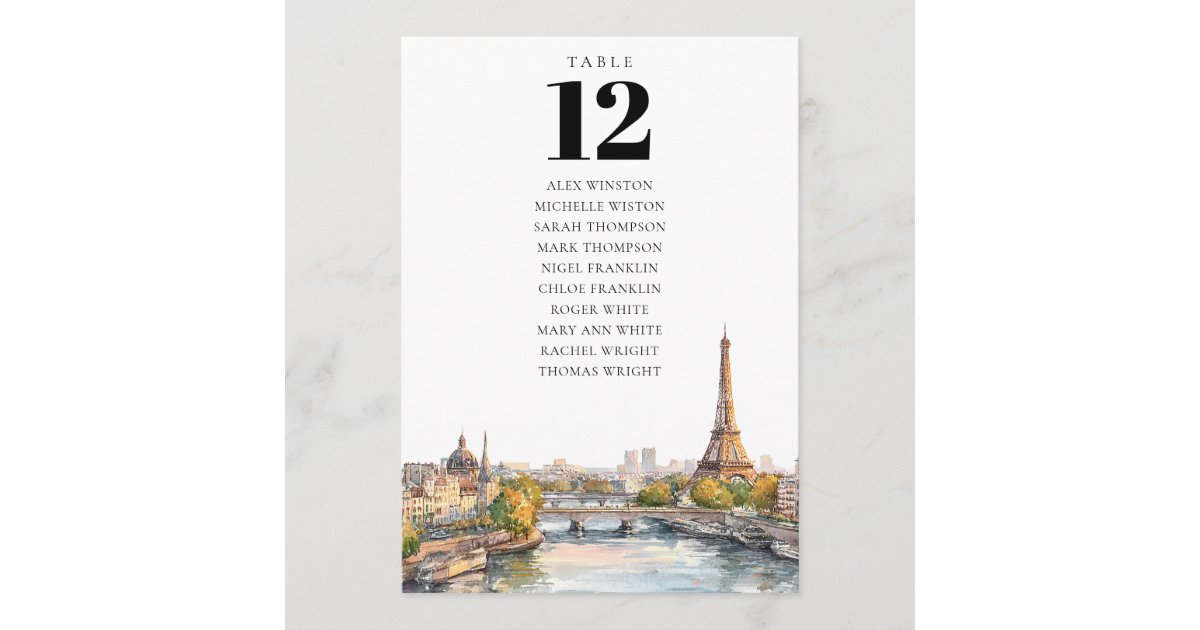 Paris France Table Number Seating Chart | Zazzle