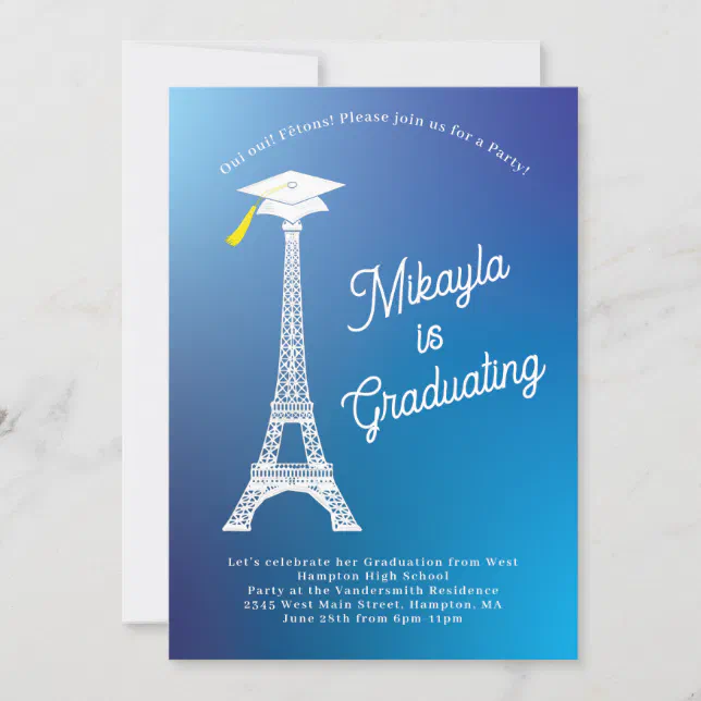 Paris French Eiffel Tower Graduation Party Invitation | Zazzle