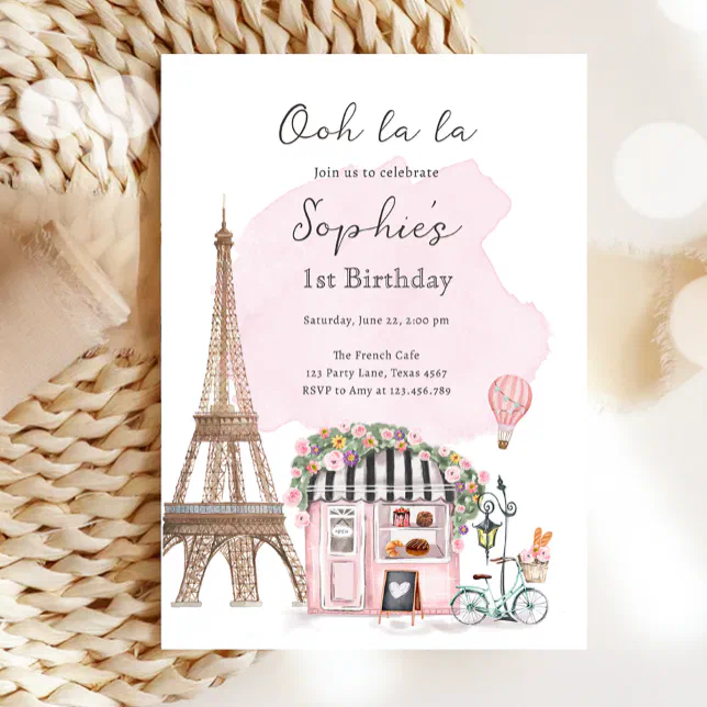 Paris French Parisian Cafe Tea Party Girl Birthday Invitation | Zazzle