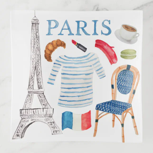 Paris French Watercolor Doodles Jewelry Tray | Zazzle