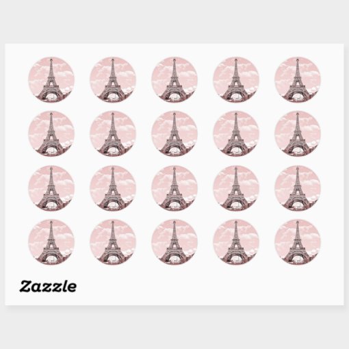 Paris in Pink Eiffel Tower France Classic Round Sticker | Zazzle