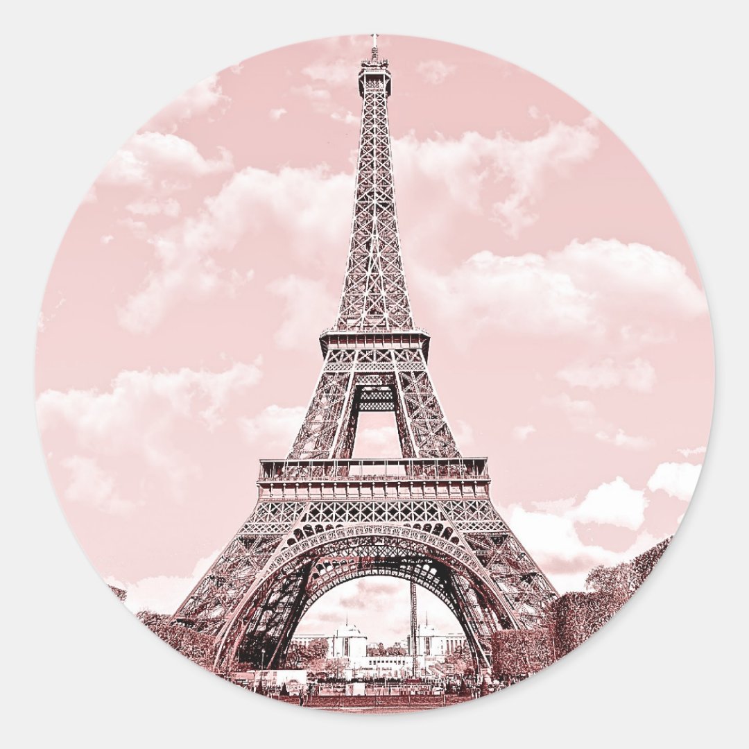 Paris in Pink Eiffel Tower France Classic Round Sticker | Zazzle