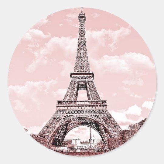 Paris in Pink Eiffel Tower France Classic Round Sticker | Zazzle.com
