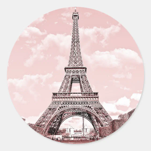Paris in Pink Eiffel Tower France Classic Round Sticker | Zazzle