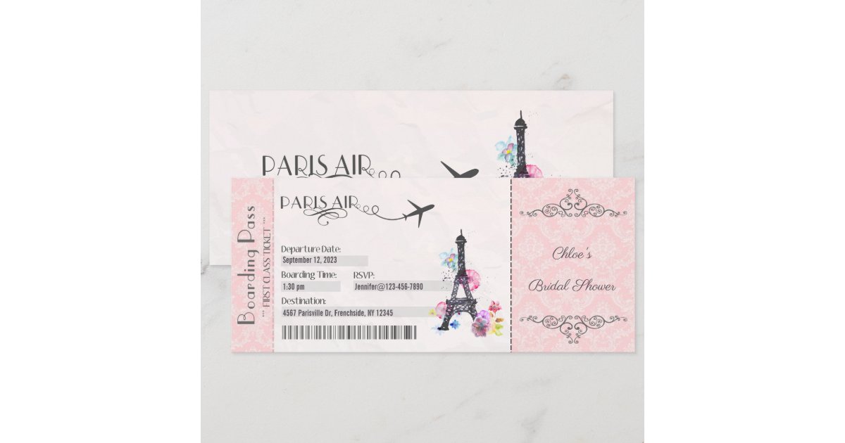 Paris Invitation, Boarding Pass Invitation, Bridal Invitation | Zazzle