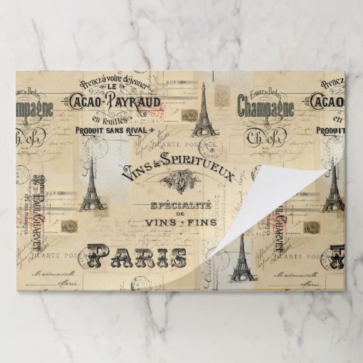 Paris Label Collage French Postcard Paper Placemat | Zazzle